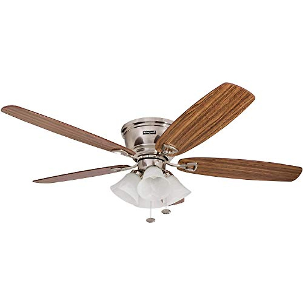 Honeywell Ceiling Fans Glen Alden, 52 Inch Classic Flush Mount Indoor LED Ceiling Fan with Light, Pull Chain, Quick-2-Hang Dual Finish Blades, Reversible Motor - 50519-01 (Brushed Nickel)