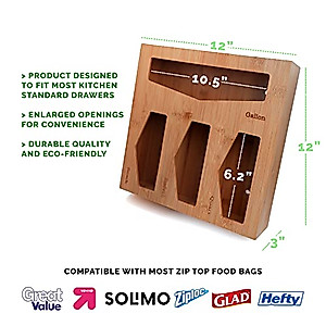 HAUSTUFF Bamboo Ziplock Bag Organizer, Gallon Bags Storage Organizer for Kitchen Pantry, Bamboo Drawer Baggie Organizer for Food Storage - No Assembly Needed