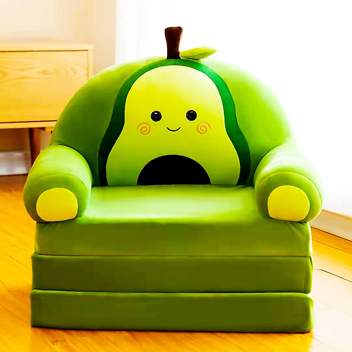 Three Layers of Folding Kids Sofa/Children Sofa/Lazy Sofa/Armchair Flip Open Plush Foldable Mini Sofa Softtoy Cute Cartoon Design Baby Seat Couch (Not Cover!with Liner Filler) (Avocado)