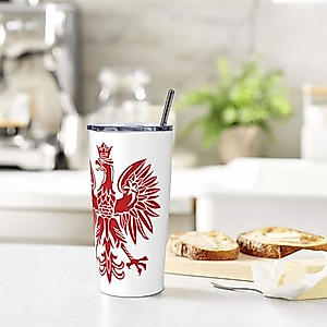 VKKOEWL Polish Flag Poland Polska Eagle Stainless Steel Insulated Tumbler 20 Oz Travel Water Bottle Coffee Mug Drink Cup With Lid Straw