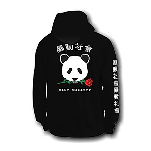 Riot Society Panda Rose Mens Graphic Pullover Hoodie Sweatshirt, Perfect Sweater for the Champion to Wear Into the AM - Black, X-Large