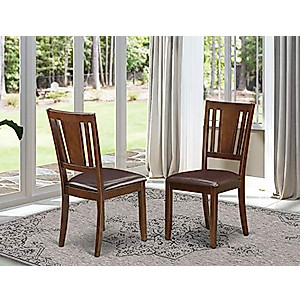East West Furniture DLT-MAH-TP Dublin Table-Mahogany Table Top Surface & DUC-MAH-LC Dudley Padded Chair - Faux Leather Seat and Mahogany Solid Wood Frame Dining Room Chair Set of Two