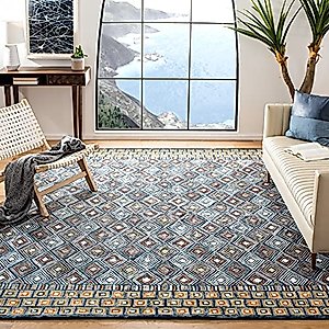 SAFAVIEH Aspen Collection Area Rug - 5' x 8', Blue & Gold, Handmade Boho Wool, Ideal for High Traffic Areas in Living Room, Bedroom (APN810M)