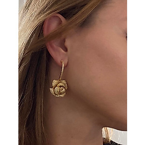 Fashion Jewelry designer celebrity camellia flower charm rhinestone full crystal pendant necklace for women (Gold)