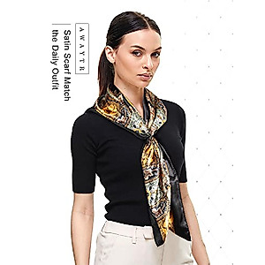 AWAYTR 35” Large Square Satin Head Scarf - 3Pcs Satin Hair Scarves Silk Bandana Scarf Beach Headscarf Silk Feeling Scarf for Women Hair Wrap Neck Scarf Cashew(Camel/Black/Beige)