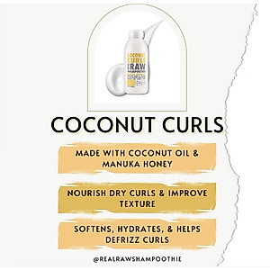 Real Raw Coconut Shampoo - Hydrate, Enhance, Define Curls - Defrizz and Detangle 12 Fl Oz