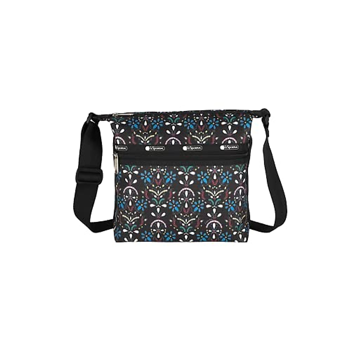 LeSportsac Cloistered Jewels Small Hobo Crossbody Handbag, Style 3709/Color E469, Mosaic Art Tiles Designed in Colorful Crest & Flower Motifs, Vibrant Jewel Tones: Ruby, Azure, Emerald