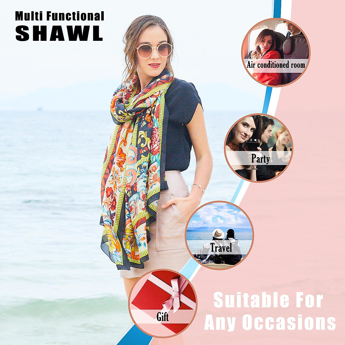 DANA XU 100% Mulberry Satin Silk Summer Travel Scarf Extra Large Women Floral Shawl Oversize Soft Wraps For Evening Dresses