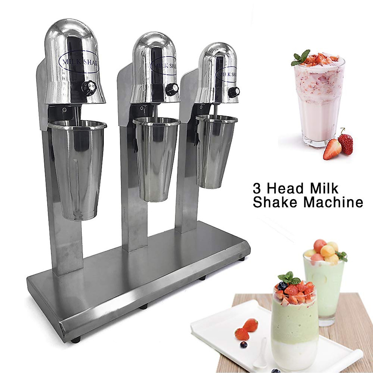 3 Head Milkshake Maker, 18000RPM Electric Milkshake Mixer, Commercial Milk Shake Blender Machine with 3x800ml Cup, Beverage Frother Mixer for Tea Milk Juice Portein Shakes