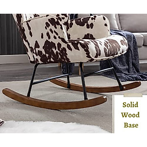 EALSON Nursery Rocking Chair Fabric Upholstered Rocker Chair Tufted Wingback Accent Chair with Wooden Base Modern Comfy Lounge Armchair for Bedroom Living Room, Cow