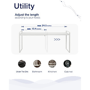 Nxconsu Expandable Cabinet Shelf Organizer Riser for Kitchen Pantry Cupboard Under Sink Countertop Home Storage Organization Rack Space Saver Freestanding Heavy Duty Nonslip Stackable White