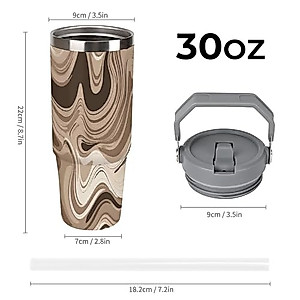 WITHSBKK 30oz Car Cup Taupe And White Printed with Portable, Stainless Steel Travel Mug, Vacuum Insulated Tumbler And Straw, Leakproof for Car & Outdoor, UV Printed Design