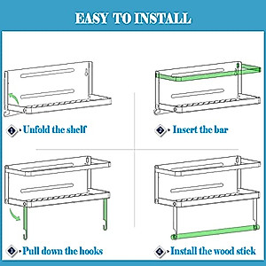 Magnetic Paper Towel Holder , 2-in-1 Magnetic Spice Rack with Hooks,Wall Mount Shelf Towel Rack for Refrigerator (Black, With hook)