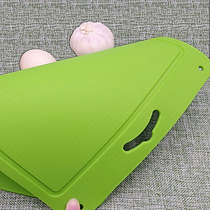 Kingneed Silicone Chopping Mat Flexible Thick Cutting Board Food Grade Material Odorless Two Sided Non-Slipping 0.15 inch Thickness, 12.6 x 9.6 inch for Kitchen (Fluorescent green)