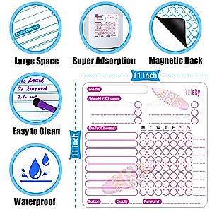2 PCS Chore Chart for Kids & 6 Dry Erase Markers with Eraser, Dry Erase Magnetic Chore Charts for Kids Multiple Kids, Weekly Daily Behavior Reward Chart Whiteboard for Kids Teenagers on Refrigerator