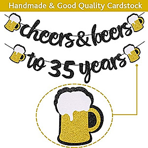 35th Birthday Decorations, 35 Years Anniversary Decorations for Men Women, Cheers to 35 Years Banner, 32 Inch Number 35 Gold Foil Balloon, 35 Sign Latex Balloon, Cheers Cup Foil Balloon for Wedding Anniversary Party Supplies
