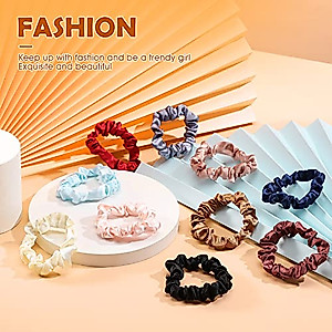 WILLBOND 12 Pcs Small Mini Silk Scrunchies Bulk for Hair Mini Satin Scrunchy Elastic Ponytail Holders Thin Hair Bands Thick Curl Hair Ties Skinny Hair Accessories Ropes for Women Girl(Fresh Color)
