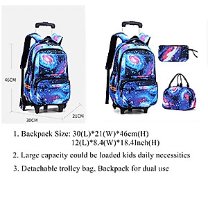VIDOSCLA Mysterious Starry Sky Teens Rolling Backpack,Elementary Students Trolley BookBag,Kids Carry-on Primary SchoolBag with Wheels