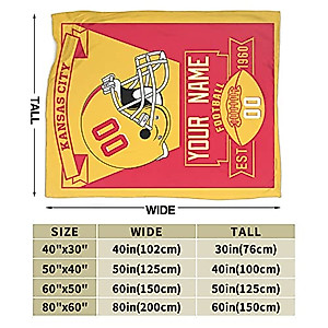 SEAGGS Custom Football Blanket for Men Personalized Fans Gifts Add Name and Number, 40" x 50", 50" x 60", 80" x 60"