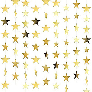 65 Feet Glitter Star Paper Garland Banner Hanging Decoration Gold Star Garland Double Side 2022 Graduation Decorations for Wedding Birthday Festival Party Decoration
