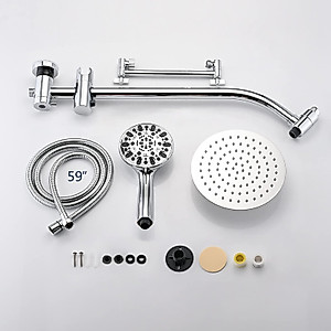 UCLIMAA Rainfall 8 Inch Round Shower Head with High Pressure Handheld Spray Combo, Drill-Free Slide Bar with Adjustable Shower Extension Arm, 3-Way Low Diverter for Easy Reach, 5Ft Hose- Chrome