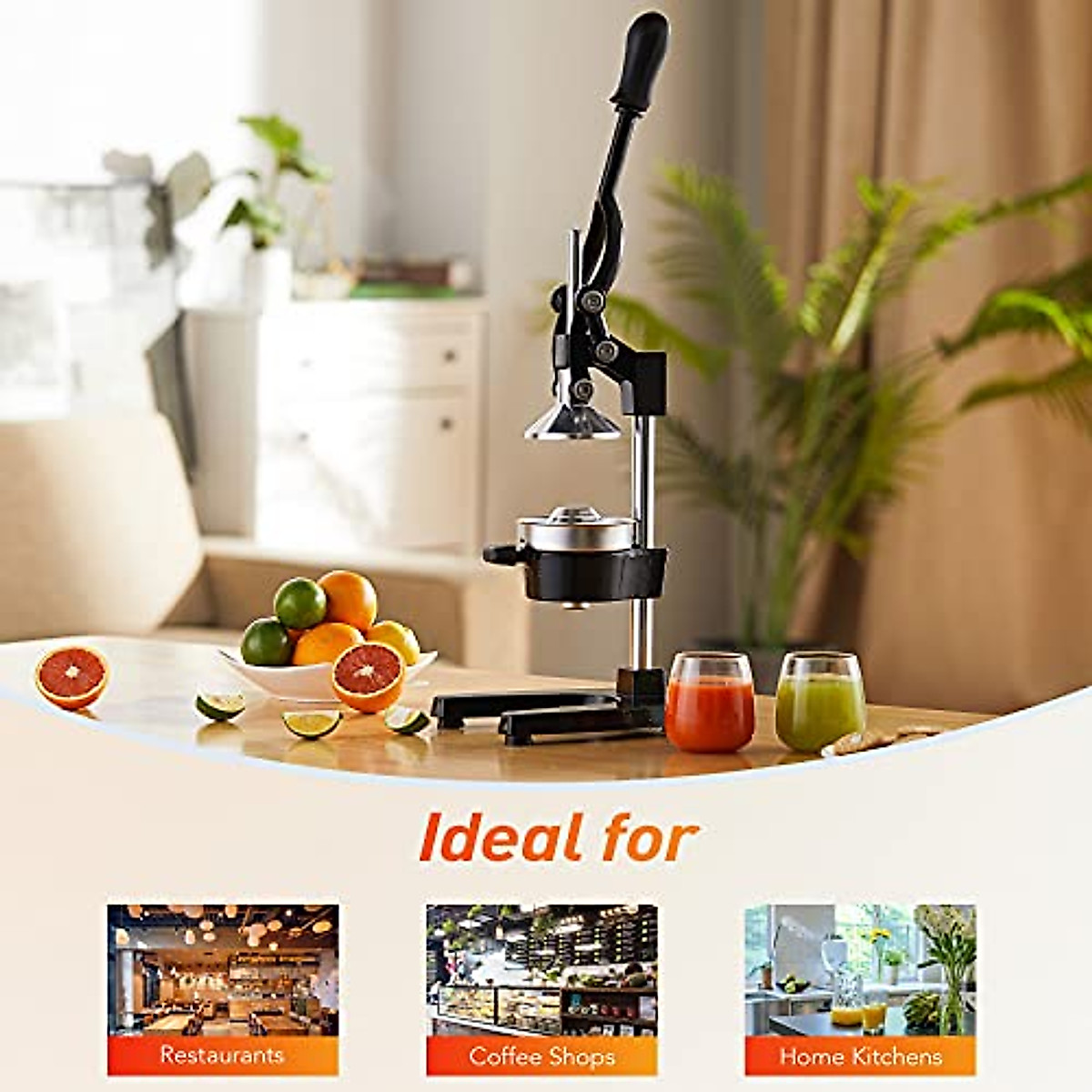 CO-Z Hand Press Juicer Machine, Manual Citrus Juicer for Lemon, Lime, Orange Juice - Professional Squeezer and Crusher, Easy to Clean, Black