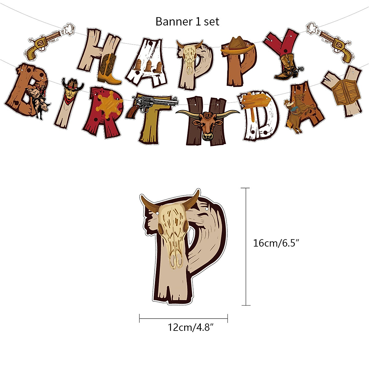 34Pcs Western Cowboy Theme Birthday Party Supplies and Decorations Western Cowboy Happy Birthday Banner,Latex Balloon, Cupcake Toppers, Set Anime Birthday Party Supplies for Kids Family