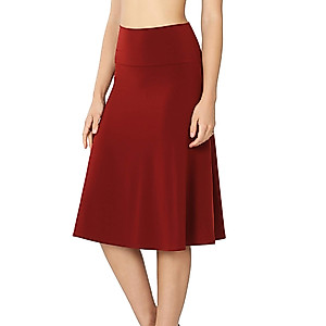 Nolabel 7502 Women's Knee Length A-Line Ruched Flared Skirt with Fold Over Elastic Waist Band Almond, Large