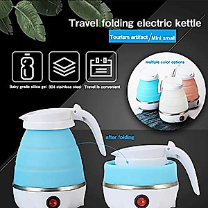 Travel Kettle Foldable Electric Travel Tea Kettle Food Grade Silicone Collapsible Water Boiler for Coffee Tea etc,Easy for Storage with Separable Power Cord and Handle Boil Dry Protection (blue)