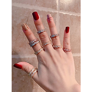 YOGEME Fashion AAA cubic zirconia Baguette thin band ring R0377 (White, 8)