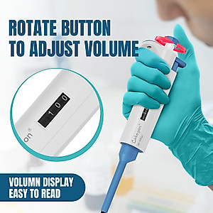 Cekegon Adjustable Pipette, Lab Micropipette, Accurate Single-Channel Pipettor with Pipette Tips (100-1000ul)