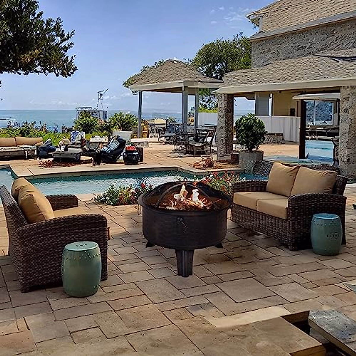 Wonder Comfort Fire Pit Set, Wood Burning FirePit with Screen, Cover and Log Poker for Outdoor and Patio, 26 inch Round Fire-Pit