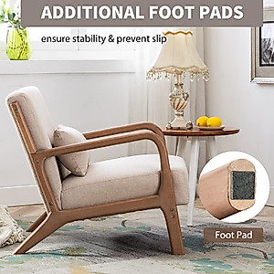 ANJHOME Mid Century Modern Accent Chair, Comfy Fabric Living Room Chairs with Solid Wood Frame, Lounge Reading Armchair, Easy Assembly, Beige