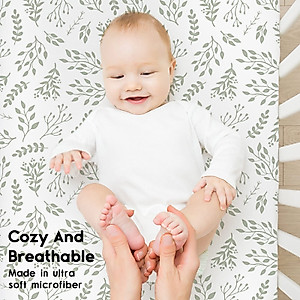 Yoofoss Baby Crib Sheets for Boys Girls, Fitted Crib Sheet 2 Pack for Standard Crib and Toddler Mattress, Super Soft Microfiber Baby Sheet 28x52x8in(Green+Leaf)