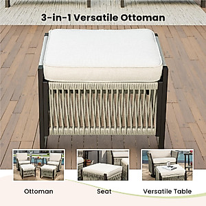 Swpormundo Outdoor Patio Furniture, 6 Pieces High Back Wicker Patio Furniture Set with Rocking Patio Chairs, Coffee Table for Garden, Porch, Backyard(Beige)