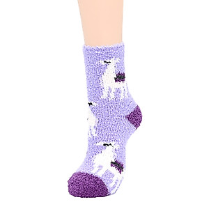 Fuzzy Socks for Women Fluffy Outdoor Socks Warm Fleece Socks Athletic Ankle Socks for Girls 6 Pack Purple