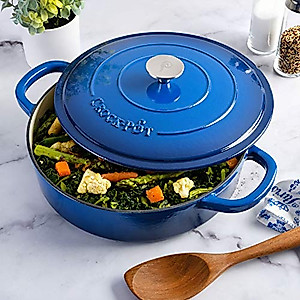 Crock Pot Artisan Enameled Cast Iron Braiser W/Lid, 5 Quart, Sapphire Blue