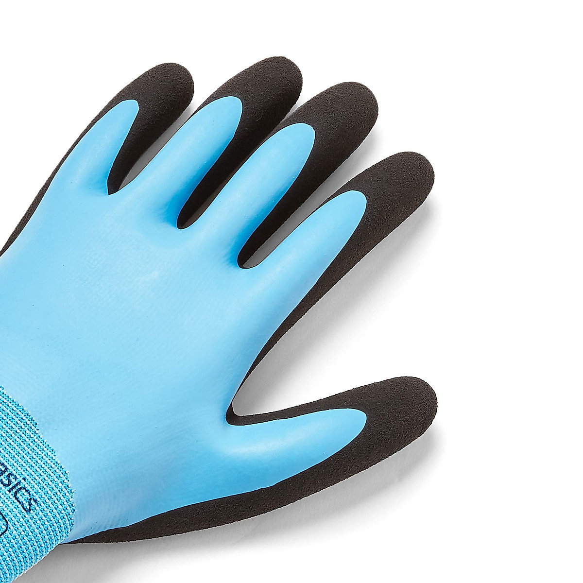 Amazon Basics 15 gauge polyester nitrile fully coated, sandy nitrile palm coated outer Size 9,L, 2-pair, Blue