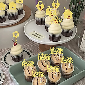 24 Pack Sweet Home Cupcake Toppers Glitter Key Lock Housewarming Cupcake Picks New Home Theme Party Welcome New House Party Cake Decorations Supplies Gold