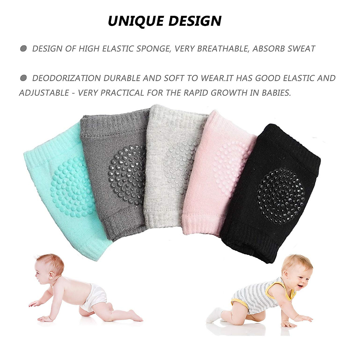 HoFire Baby Knee Pads, 5 Pairs Baby Crawling Anti-Slip Knee Pads,Unisex Baby Toddlers Elbow Kneepads Safety Protector Suitable for 0-36 Months