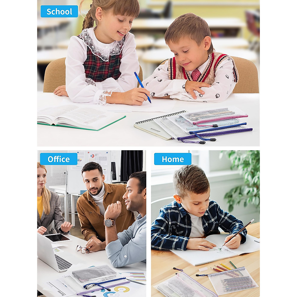 JARLINK 18 Pack 8 Sizes Zipper Mesh Pouch, Waterproof Zipper File Bags Document Pouch Multipurpose Travel Bags for Office Supplies Cosmetics Travel Accessories