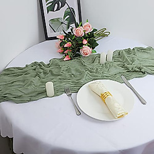 Snowkingdom 13Ft Sage Green Cheesecloth Table Runner, 160inch Long Cheese Cloth Boho Gauze Table Runner for Wedding Bridal Baby Shower Birthday Holiday Party Rustic Sheer Table Decorations