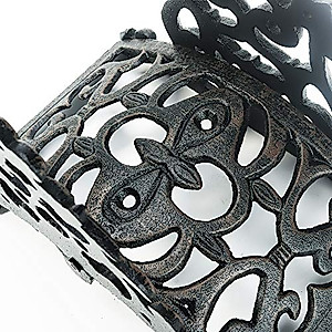 Sungmor Heavy Duty Cast Iron Garden Hose Holder - Wall Mounted Water Hose Hanger - Antique Emblem Decorative Hose Reel - Water Hose Rack Butler Storage - Two Installation Methods Wall Decor Holder