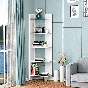Tangkula 5-Shelf Bookcase, Room Divider and Display Shelf, Freestanding Decorative Storage Shelving, Wooden Bookshelf for Home Living Room Office Bedroom, Room Divider Bookshelf (White, 1)