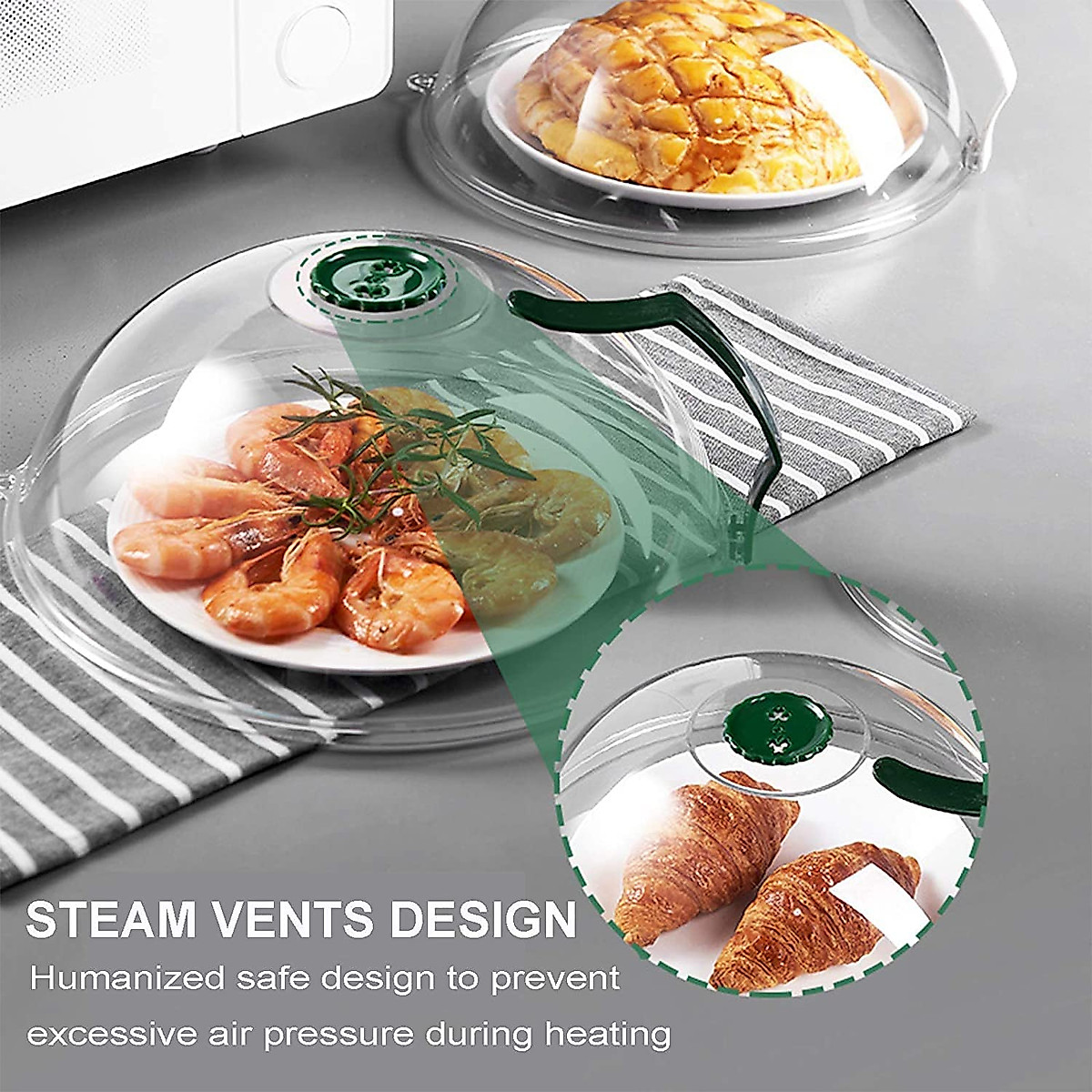 Microwave Splatter Cover, Microwave Cover for Foods BPA-Free, Microwave Plate Cover Guard Lid with Handle, Hanging Hole and Adjustable Steam Vents Microwave Oven Cleaner Large-2 PACK