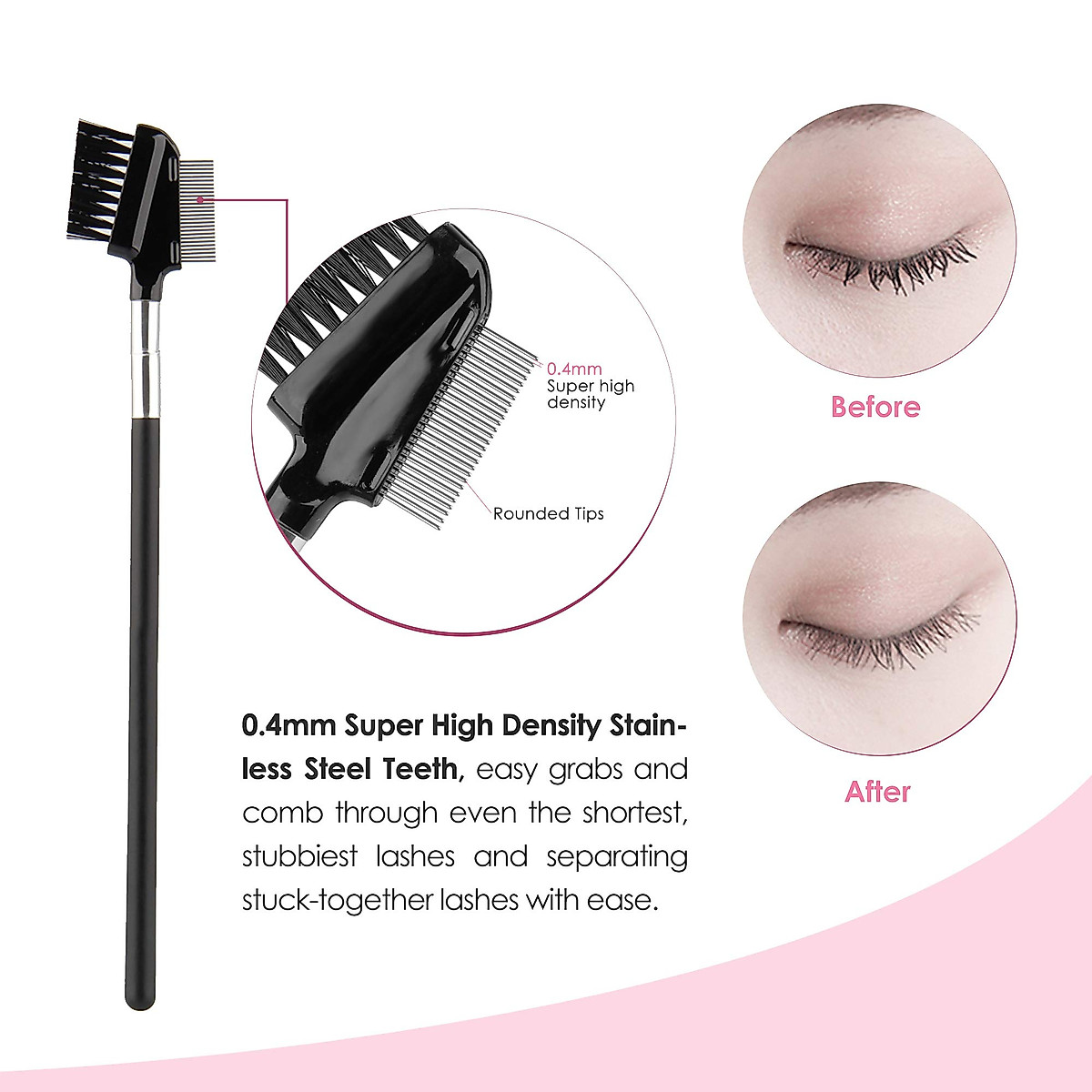 Chrontier Eyelash Brush Eyebrow Brush Spoolie Brush Eyelash Resuable Dual Comb Stainless Steel Teeth Mascara Applicator Makeup Tool Eyebrow Eyelash for Women