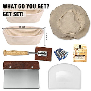 Farielyn-X 2 Packs 10 Inch Oval Shaped Bread Banneton Proofing Basket - Baking Dough Bowl Gifts for Bakers Proving Baskets for Sourdough Lame Bread Slashing Scraper Tool Starter Jar Proofing Box