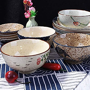 Whitenesser Japanese Retro Style Rice Bowl set of 4 Porcelain Small Bowl Set for Cereal Soup Dessert Snack