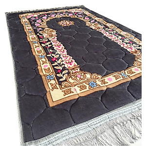 Prayer Mat Muslim Rug Islamic - Padded Thick Prayer Rug Sajadah for Men Women with Islam Prayer Beads for Eid Travel Ramadan, Soft and Luxury (Grey)