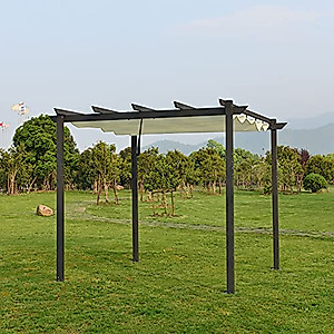 ALEKO Aluminum Retractable Patio Pergola | Outdoor Canopy Grape Trellis Pergola | Canopy Pool Garden Gazebo | 9 x 9 Ft | Cream White | PERGBURG10X13